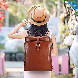 Banuce Full Grain Italian Leather Convertible Backpack Purse for Women Travel Laptop Backpack with luggage strap