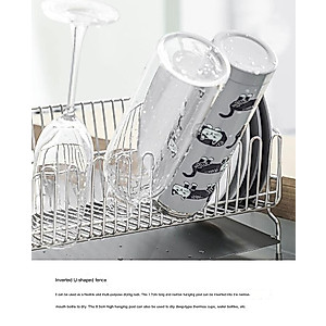 Dish Drying Rack 304 Stainless Steel Dish Rack with Drainboard Drainage, Utensil Holder for Various Kitchenware,Comes with chopstick holder Multifunctional Dish Rack for Kitchen Counter,Cup Holder,(St