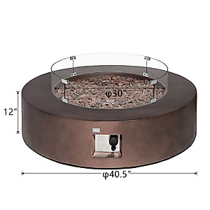 COSIEST Outdoor Propane Fire Pit Coffee Table w Dark Bronze 40.5-inch Round Base Patio Heater, 50,000 BTU Stainless Steel Burner, Wind Guard, Tank Outside, Free Lava Rocks, Waterproof Cover