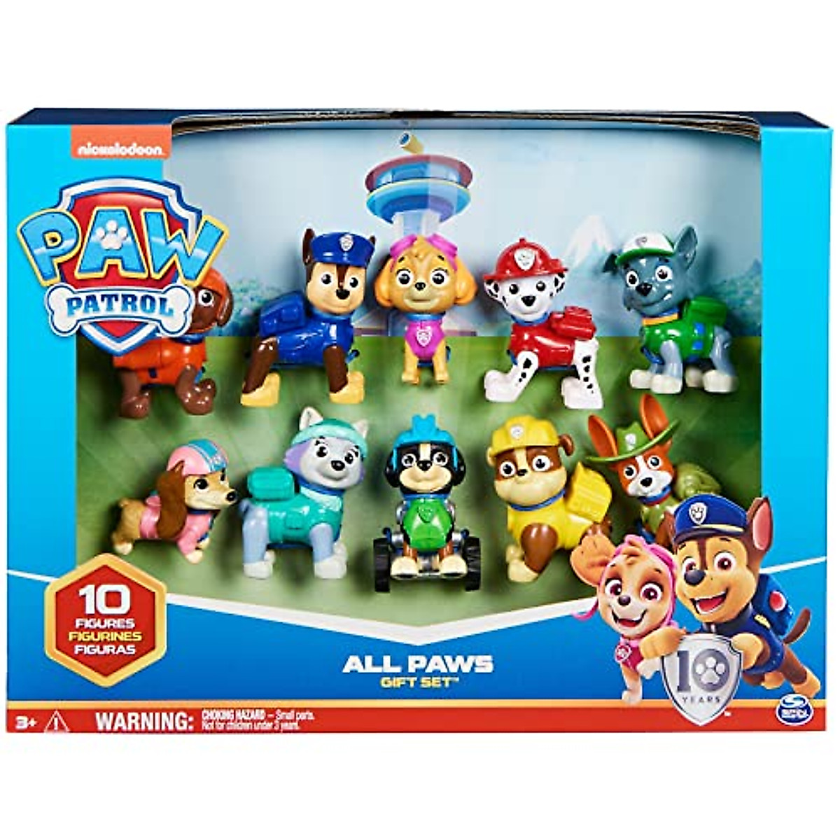 Paw Patrol, 10th Anniversary, All Paws On Deck Toy Figures Gift Pack with 10 Collectible Action Figures, Kids Toys for Ages 3 and up