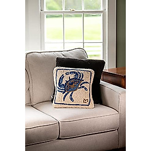 Chandler 4 Corners Artist-Designed Blue Crab Hand-Hooked Wool Decorative Throw Pillow (14” x 14”) Marine Life Pillow for Couches & Beds - Easy Care & Low Maintenance Ocean Wildlife Home Decorations