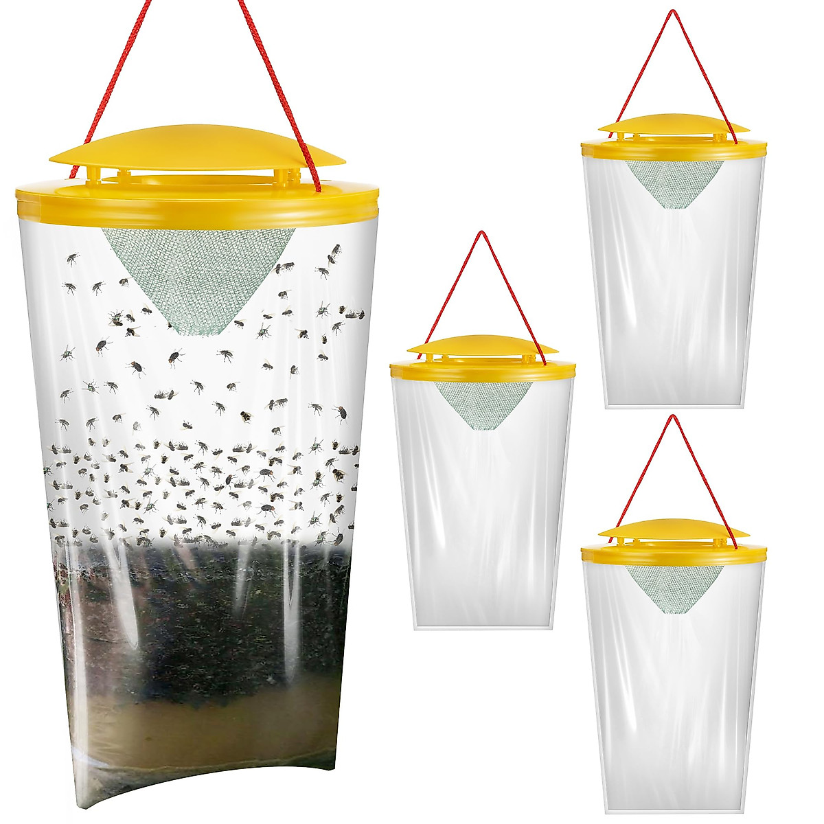 Qualirey 3 Pack Large Fly Traps Outdoor, Disposable Hanging Flies Trap Non Toxic Fly Killer Trap Bag Catcher for Outside Farms, Chicken Coops, Stables, Barns, Horse, Garbage Cans, Yard, Backyard