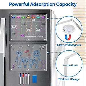 D-FantiX Clear Magnetic Calendar for Fridge, 6 Thickened Magnets Acrylic Dry Erase Board for Refrigerator, Set of 2 Family Monthly Weekly Planning Boards, Reusable Calendar and Blank Memo (15"x11")