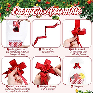 12 Pcs Christmas Basket For Gifts Empty Kit 9.8 x 8.3'' Red Green Candy Stripes Cardboard Basket to Fill Bulk with Handle Shrink Wrap Bags, Pull Bow, Raffle Gift for Holiday Xmas Decorations