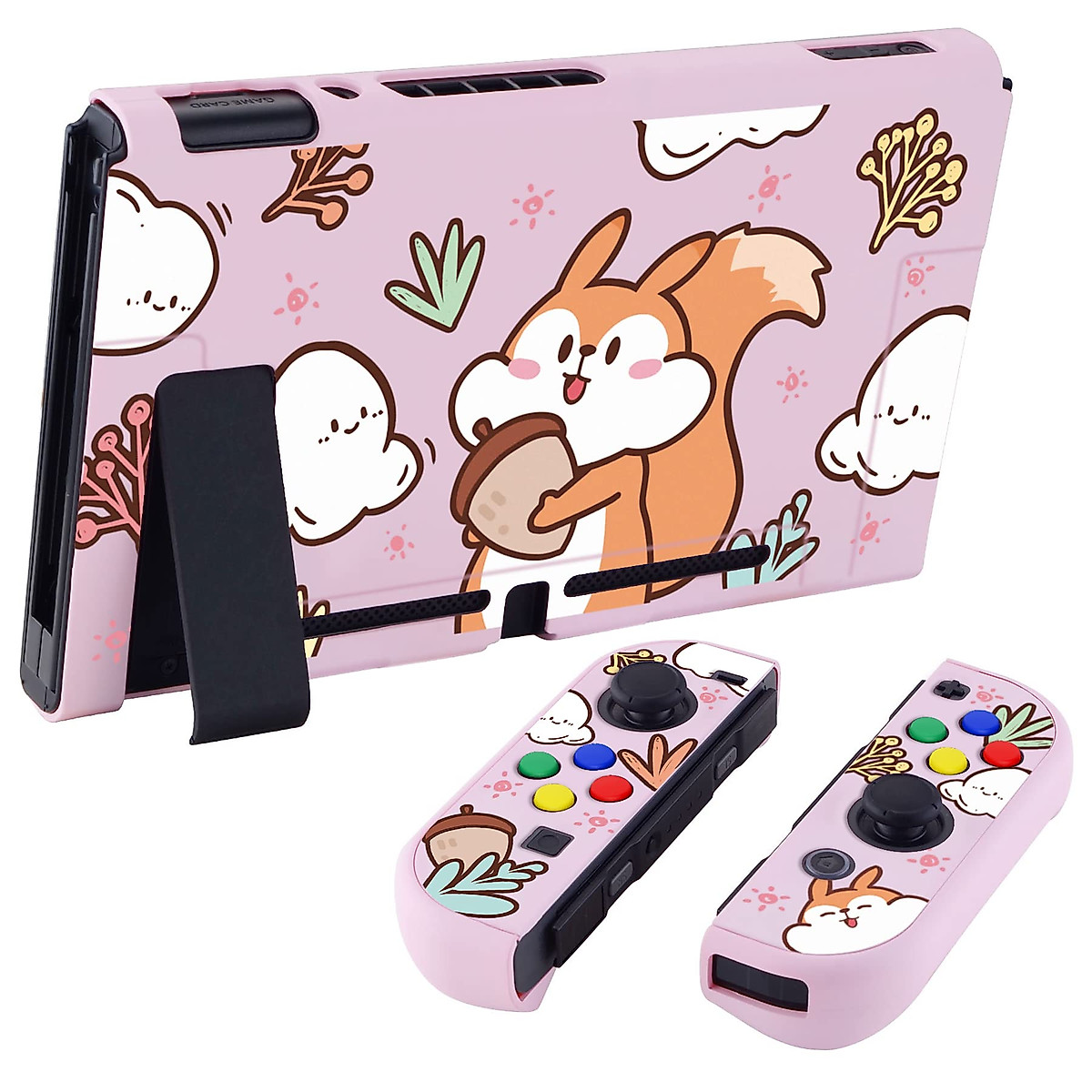 eXtremeRate PlayVital Back Cover for Nintendo Switch Console, Separable Protector Hard Shell for Joycon, Dockable Protective Case with Colorful ABXY Direction Button Caps - Squirrel with Acorn