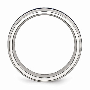 FB JEWELS Solid Stainless Steel Blue Carbon Fiber Inlay Polished Wedding Band Size 6.5