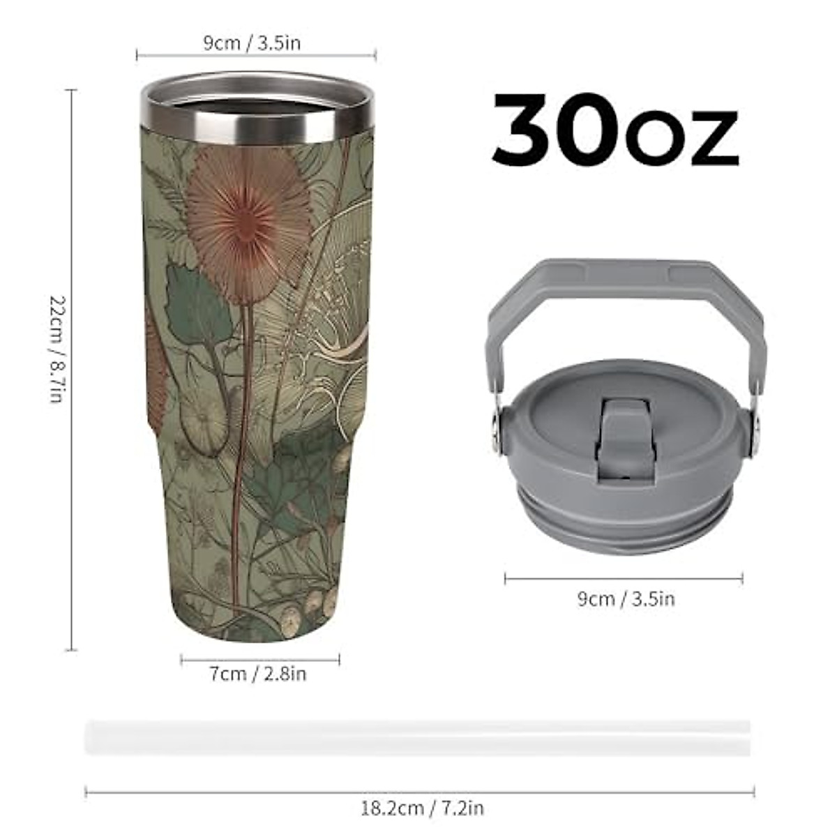 30 Oz Tumbler with Foldable Handle And Flip Straw,Leaves And Dandelions Vacuum Insulated Travel Coffee Tumblers,Stainless Steel Leak-Proof Water Bottle,Fits in Cup Holder,Keep Cold 24H & Hot 12H