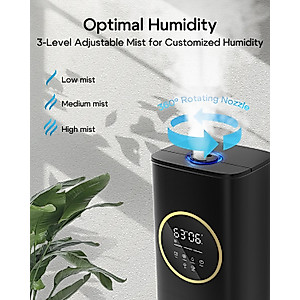 Humidifier Large Room Bedroom with Night Light, 2.1Gal(8L) Humidifiers for Home with Essential Oil Diffuser, Top Fill Whole House Cool Mist Humidifiers for Plants Baby Kids Adults(Black)
