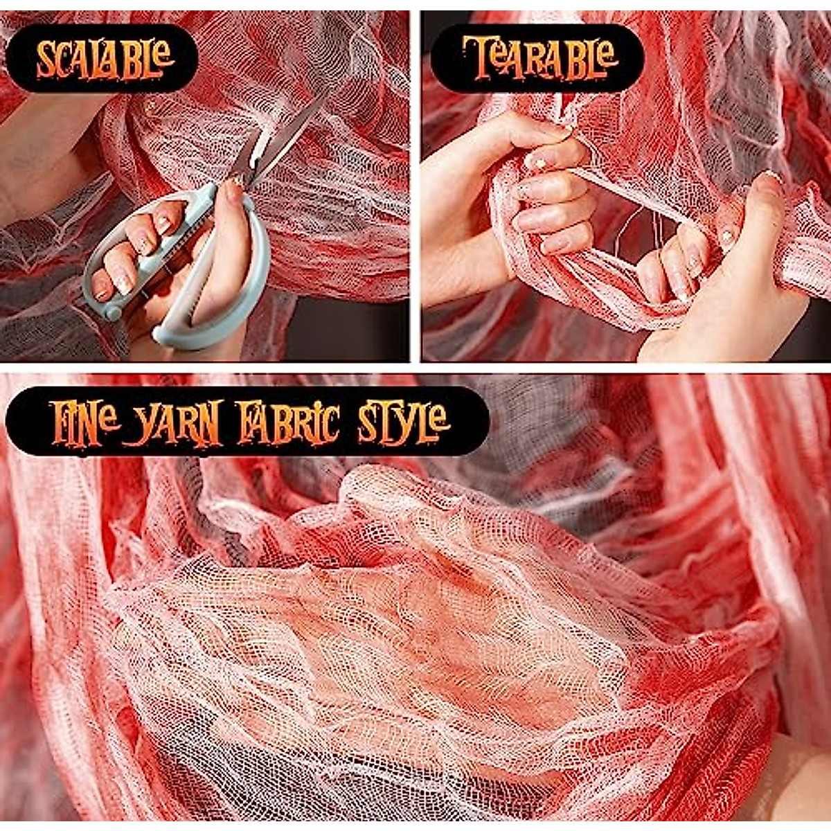 400" x 85" Halloween Creepy Cloth - Large Size Halloween Spooky Fabric Cloth - Scary Gauze Blood Creepy Cloth for Haunted House Halloween Party Yard Wall Doorway Outdoors Decoration (red)