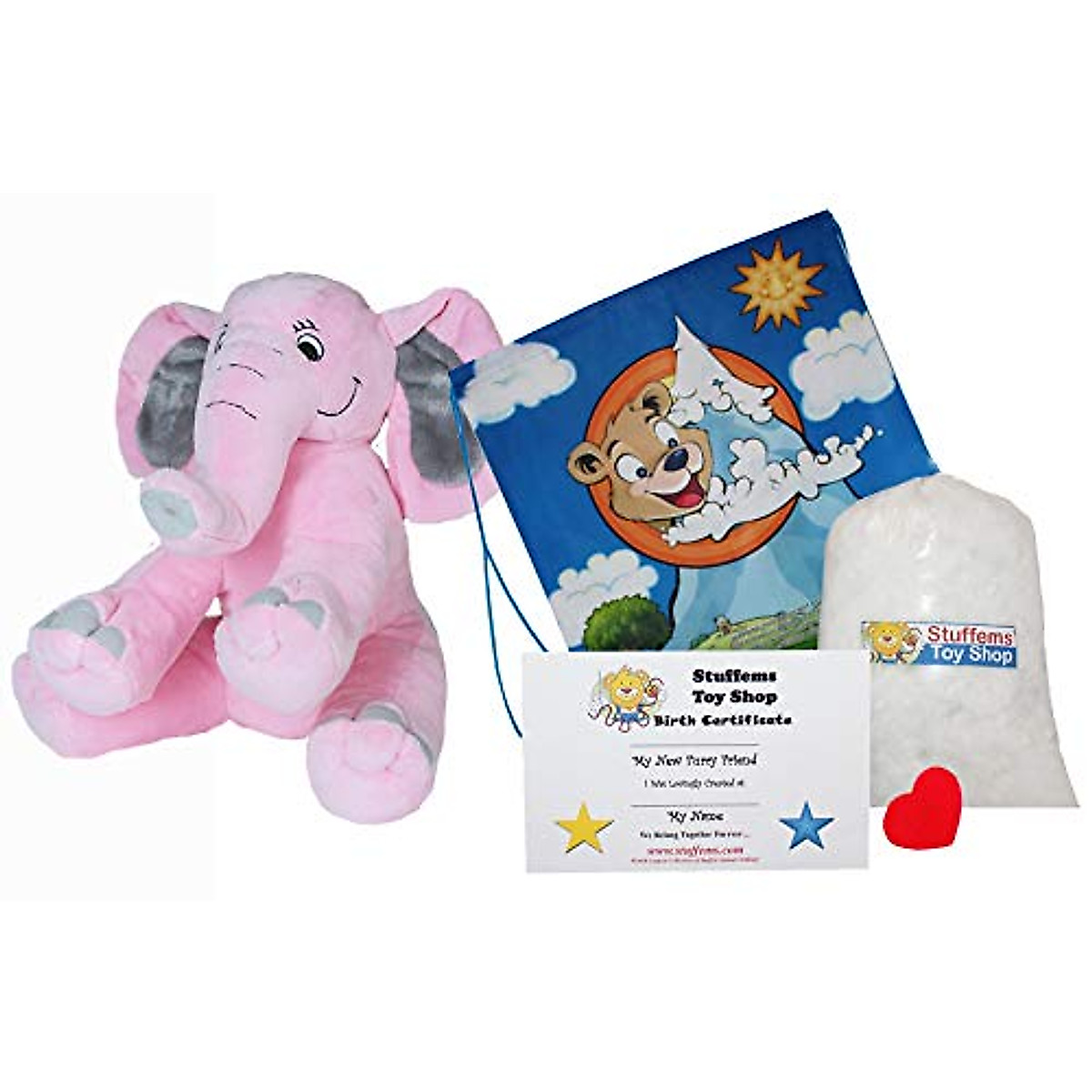 Make Your Own Stuffed Animal Pink Elephant Kit 16"- No Sew - Kit with Cute Backpack!