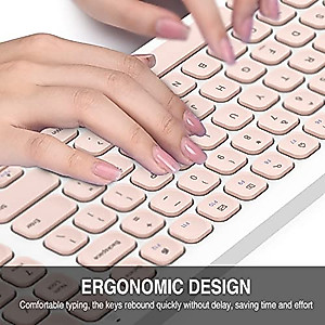 cimetech Wireless Keyboard and Mouse Combo, Compact Full Size Wireless Keyboard and Mouse Set Less Noise Keys 2.4G Ultra-Thin Sleek Design for Windows, Computer, PC, Notebook, Laptop - Bright Pink