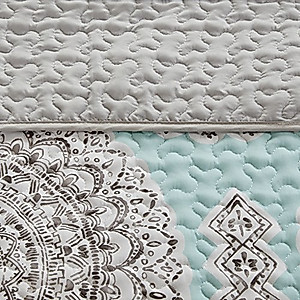 Comfort Spaces Reversible Quilt Set - Vermicelli Stitching Bohemian Design, All Season, Lightweight, Coverlet Bedspread Bedding, Shams, Twin/Twin XL(66"x90") Adele Aqua Medallion 2 Piece