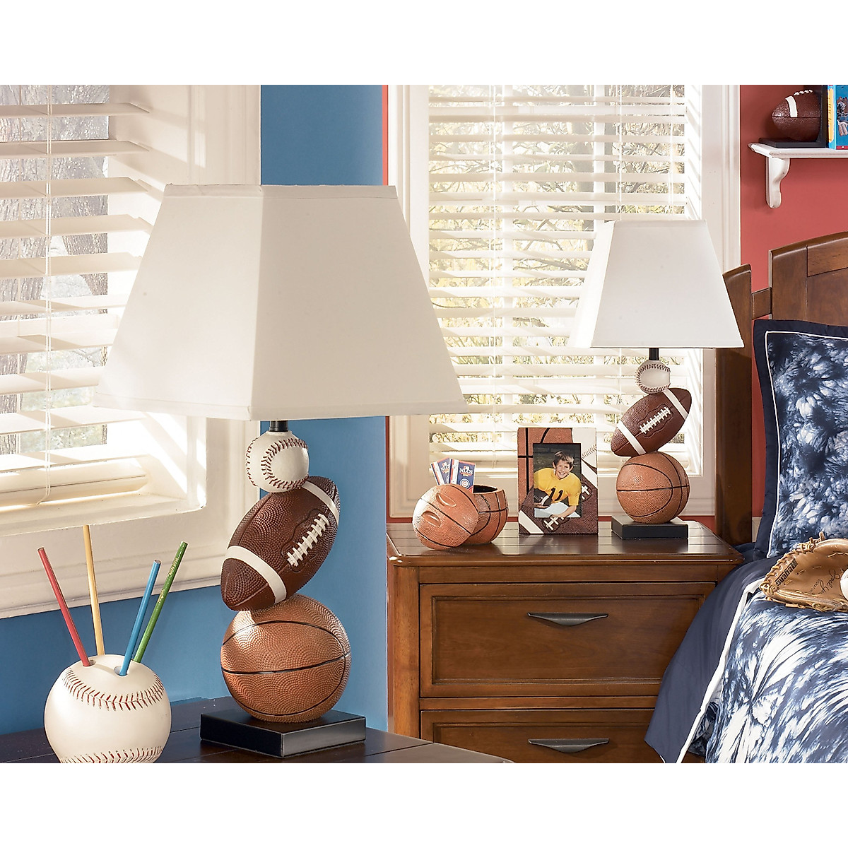 Signature Design by Ashley Nyx Youth 24" Baseball & Football Athletic Table Lamp, Brown & Orange