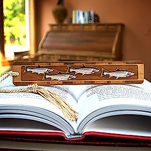 Rainbow Trout Fish Steelhead Salmon Engraved with Added Color Wooden Bookmark - Also Available with Personalization - Made in USA