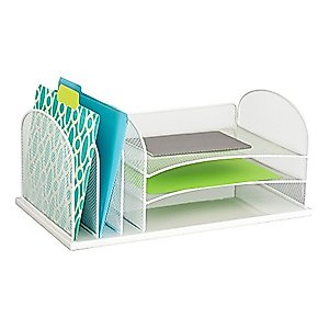 Safco Products Onyx Mesh 3 Sorter, 3 Tray Desktop Organizer 3254WH, White Powder Coat Finish, Durable Steel Mesh Construction