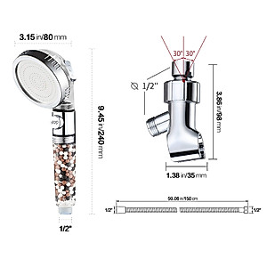 KAIYING Filtered Shower Head with Pausing Switch, High Pressure Hand Held Detachable and Removable Filter Showerhead with 5Ft Hose, Adjustable Angle Bracket (Transparent)