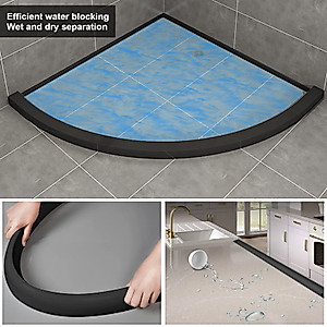 Shower water guard, Self adhesive shower water dam right angle water stopper shower Collapsible, Corner Water Strip Dam for Countertop to keep water Inside 0.71''Hx 0.86''W (39inch, black)