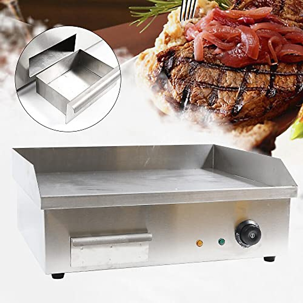 3000W Commercial Griddle,22"x14”Electric Griddles Grill,Commercial Flat Top Griddle Countertop Griddle Hot Plate BBQ Kitchen Stainless Steel Restaurant Grill Griddle Temperature Control 50°F-300°F
