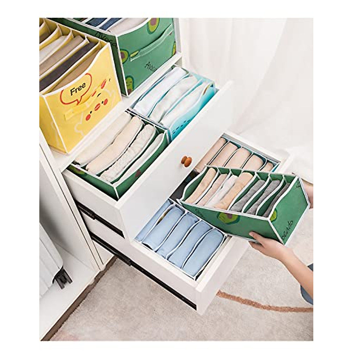 2PCS Washable Wardrobe Clothes Organizer, 7/9 Grids Foldable Visible Closet Organizer Clothes Drawer Mesh Separation Box for T-shirts, Leggings, Skirts (9 Grids Large Size Avocado)