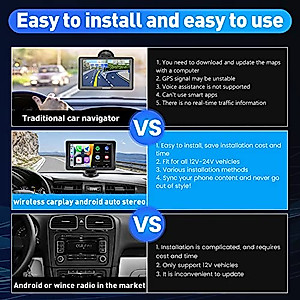 Portable Wireless Apple Carplay and Android Auto Car Radio Stereo, 7 inches IPS Touchscreen Multimedia Player & Bluetooth 5.0 Audio Hands Free Calling, Mirror Link/GPS/Siri