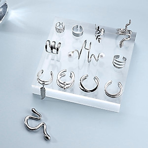 FUNRUN JEWELRY 20 Pcs Ear Cuff Earrings for Women Cuff Chain Earrings Helix Cartilage Cuff Wrap Earring Non Piercing Earring Jewelry(Silver)
