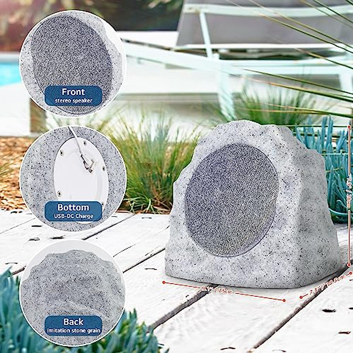 NiceBuy Rock Speakers Outdoor Waterproof Bluetooth Wireless Solar Powered Rock Speaker System Rechargeable with Lights&TWS Pair Function for Patio Outside Garden Deck Yard BBQ