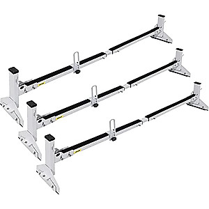 VEVOR Van Roof Ladder Rack, 3 Bars, 661 LBS Capacity, 46.9"-59.1" Adjustable Middle Bar Steel Roof Racks, Rain-Gutter Mount Racks Fit Most Van Rails, Universal Design, White