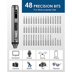 Vastar Mini Electric Screwdriver, 52 in 1 Precision Screwdriver Set with 48 Magnetic Bits, Rechargeable Power Torque Repair Tool Kit with Led Lights for ipad Phones Laptops PC Computer MacBook Camera