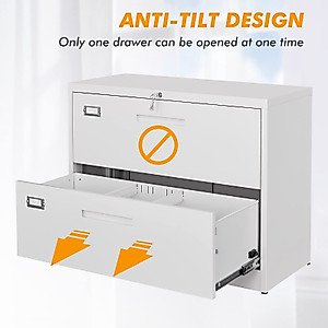 STANI Lateral File Cabinets with Lock, Filing Cabinet, 2 Drawer Lateral File Cabinet with Lock, Metal Lateral File Cabinet for Home and Office, Assembly Required