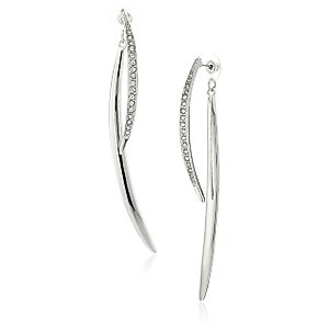 GUESS "Basic" Silver Curved Stick Front to Back Linear Drop Earrings