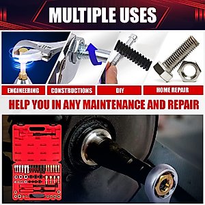 wesleydrill 49PCS Thread Chaser Set, Metric and SAE Thread Restorer Tool with Thread Pitch Gauge, Including 22 Taps, 24 Dies, 3 Thread Files, UNF & UNC Size