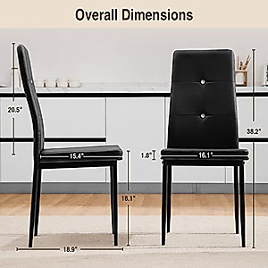 WISOICE Dining Chairs Set of 4, Black Chairs for Dining Room, Kitchen Chairs with High Back, PU Leather Seat and Metal Frame