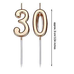 30th Birthday Candles Cake Number Candles Happy Birthday Cake Candles Topper Decoration for Birthday Wedding Anniversary Celebration Favor, Champagne Gold