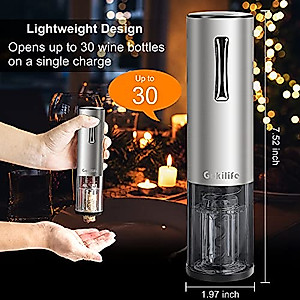 Gokilife Electric Wine Opener, Automatic Rechargeable Wine Bottle Corkscrew Opener with Foil Cutter, One-click Button Wine Bottle Openers with LED Light for Home Party Restaurant (Silver01)