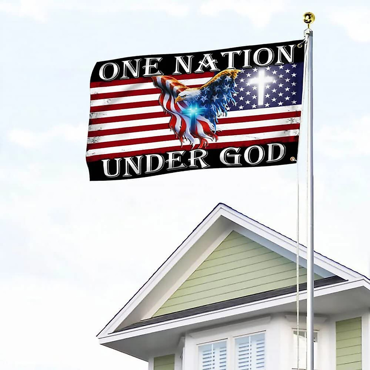 One Nation Under God American Eagle Grommet Flag 3x5 Outdoor Double Sided Faithgee One Nation Under God Flag with Flagpole Rings Jesus American Flag with Christian Cross Garden Yard Unique Flags