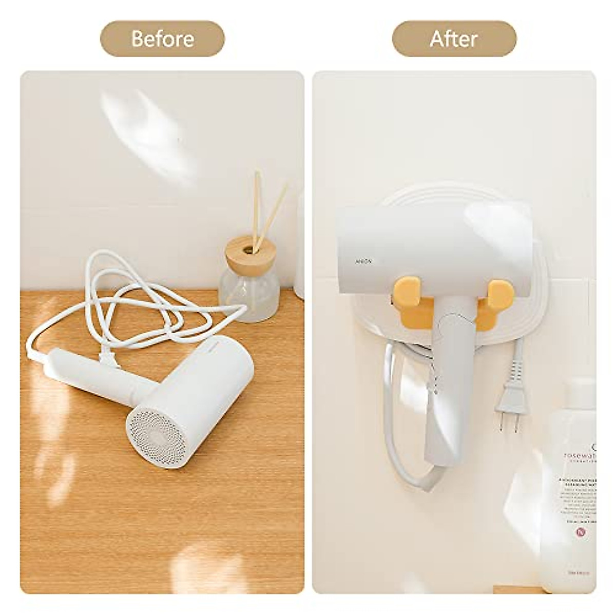 Poeland Hair Dryer Holder, Wall Mounted Self Adhesive Blow Dryer Rack, No Drilling Dryer Organizer for Bathroom