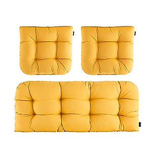 BLISSWALK Outdoor Chair Cushions,3 Piece Loveseat Outdoor Cushions Set,Tufted/Wicker Patio Cushion for Patio Furniture All Weather,Yellow