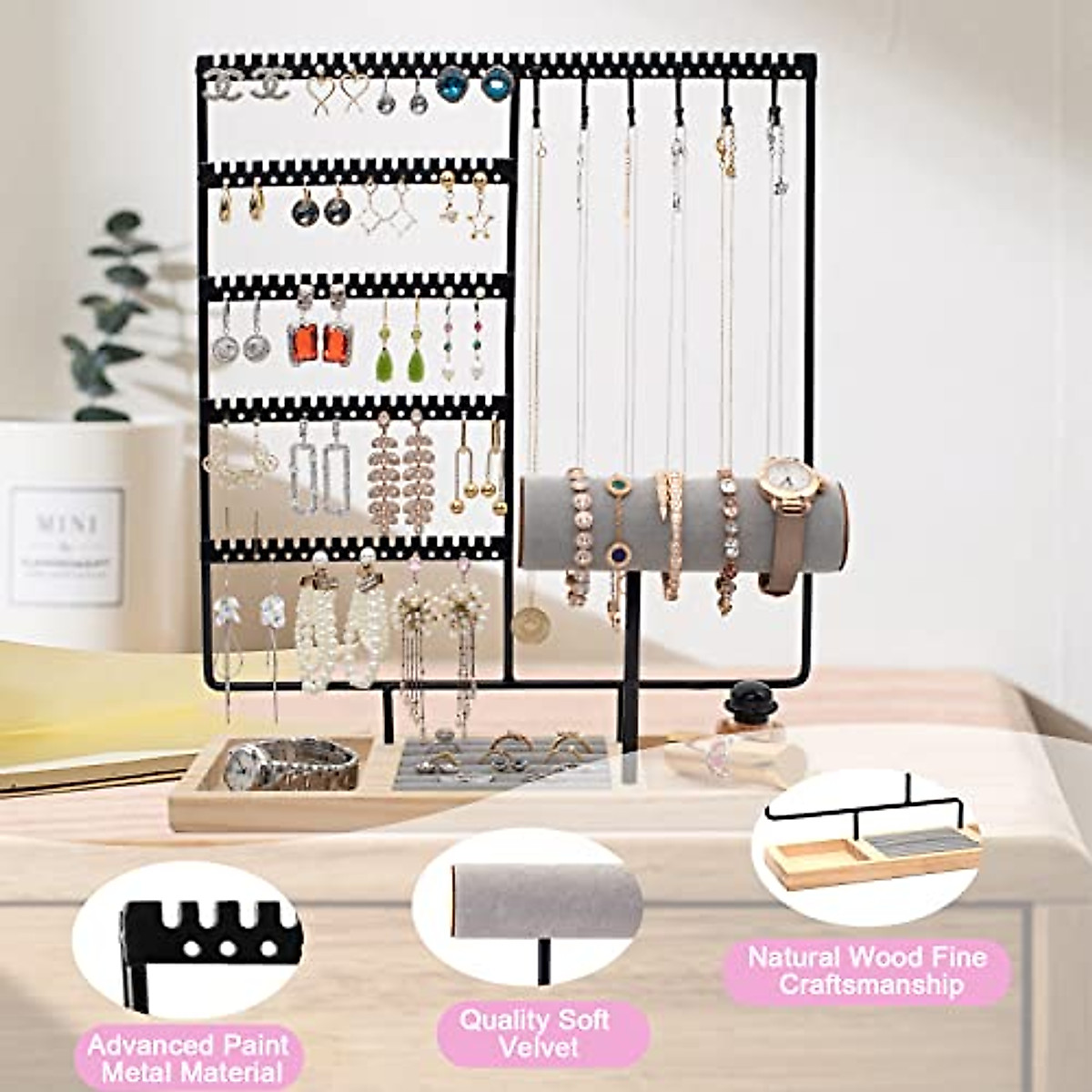 Jewelry Organizer Stand, Earring Holder Organizer with 108 Holes, Jewelry Stand with Bracelet Holder, Jewelry Holder that Can Store Necklaces Rings Earrings Watches Bracelets, Suitable Gifts for Women