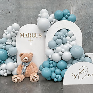148PCS Dusty Blue Balloon Arch Kit,Double Stuffed Blue Balloon Garland Pastel Blue Grey White Balloons Slate Blue Balloon Arch for Baby Shower Boy Birthday Gender Reveal Bridal Party Decorations