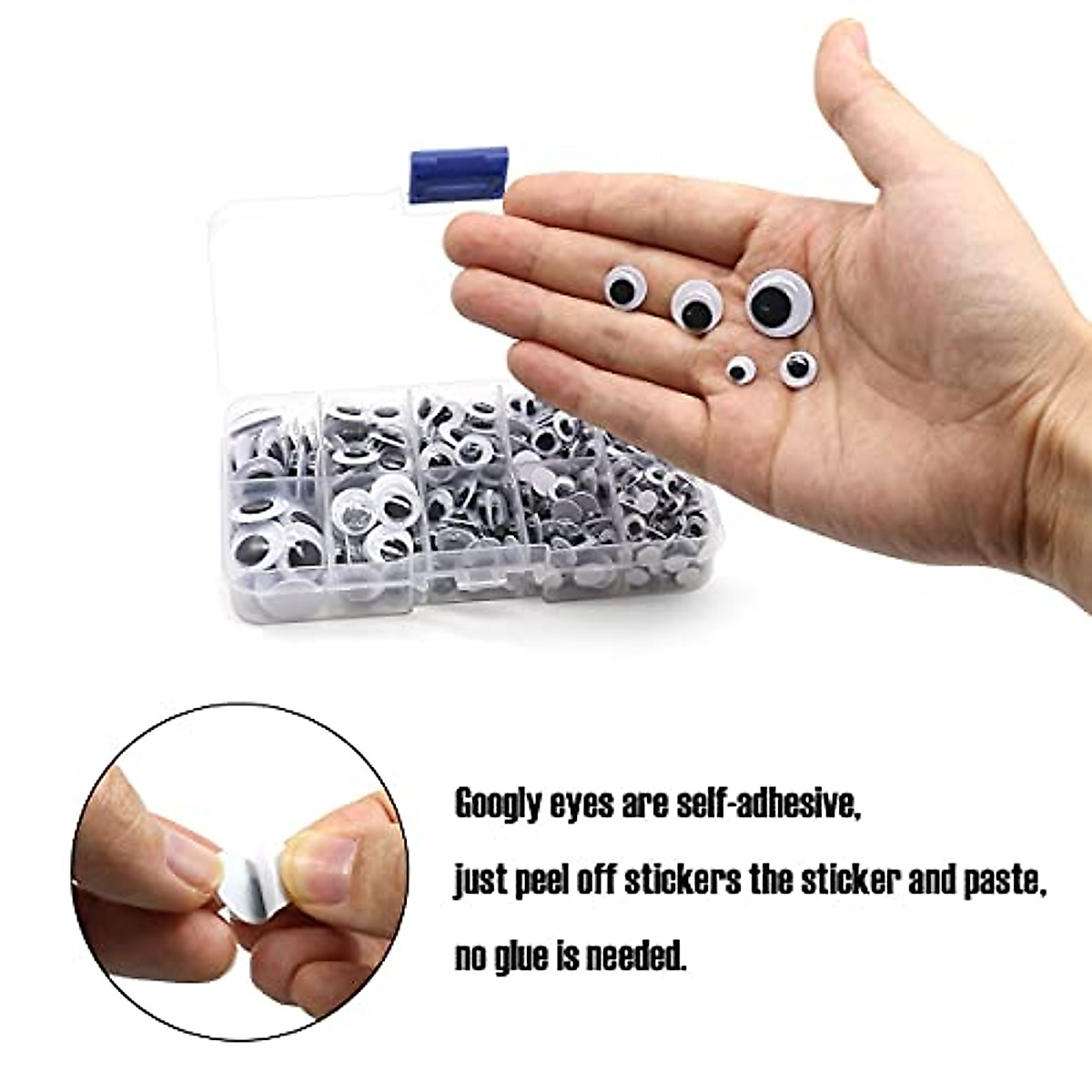 Googly Eyes for Crafts,450 Pcs Black Wiggle Googly Eyes with Self-Adhesive, 6mm 8mm 10 mm 12mm 15mm Mixed Packaging