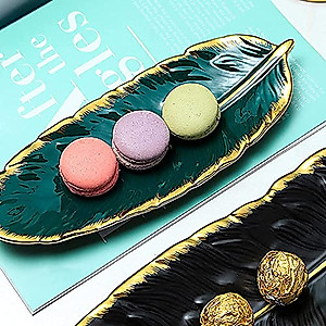 Organizer Tray Feather Trinket Dish Ceramic Jewelry Dish Organizer Vanity Dressers Tray for Bathroom Closets Tray Desk Ornate Jewelry-Green