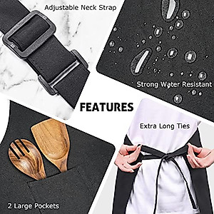Black Apron for Women 2 Packs with Pockets Adjustable Bib Aprons for Chef, Men, Unisex, Servers, Water Oil Stain Resistant, for Cooking Kitchen Restaurant - (Black)