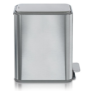Glad Slim Bathroom Trash Can - Small Garbage Pail with Soft Close Lid & Step Foot Pedal | Narrow Brushed Nickel Waste Basket with Removable Inner Bucket, 2.6 Gallon