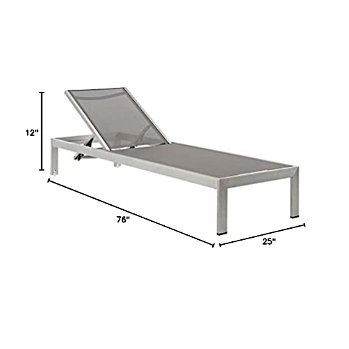 Modway Shore Aluminum Mesh Outdoor Patio Poolside Chaise Lounge Chair in Silver Gray