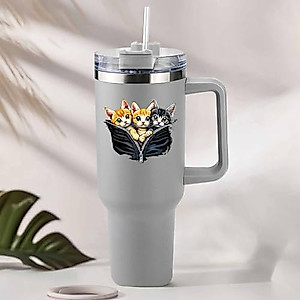 40 Oz Insulated Tumbler with Handle and Straw,Cute Cat In Clothes Stainless Steel Vacuum Insulated Travel Mug,Leak-proof Water Bottle Iced Coffee Cup,Rural Animal Theme