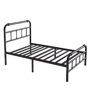 BOSRII Twin Size Bed Frame with Headboard and Footboard, 18 Inches High, 3500 Pounds Heavy Duty Metal Slats Support for Mattress, No Box Spring Needed,Noise-Free, Black