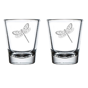 MIP Set of 2 Shot Glasses 1.75oz Shot Glass Floral Dragonfly