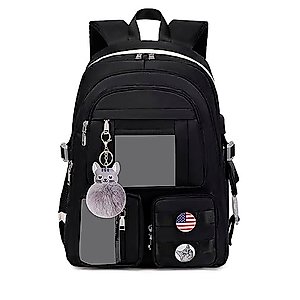 Teecho Waterproof Backpack for Teen Girls Cute Laptop Backpack for Women Stylish Travel Rucksack Black