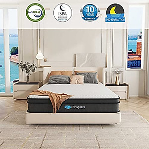 Crayan Queen Mattress, Memory Foam Mattress Queen Size, 10 Inch Hybrid Mattress in a Box with Individual Pocket Spring for Motion Isolation & Silent Sleep, CertiPUR-US, 100 Nights Trial