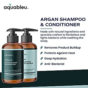 Aquableu Argan Shampoo and Conditioner Set – Ultra Moisturizing, Restorative and Strengthening – Great for Dry, Damaged & Curly Hair - Natural Argan & Jojoba Oil - Sulfate & Paraben Free – 16oz